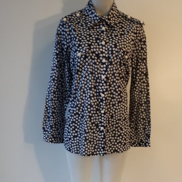 jaeger | Tops | Womens Jaeger Navy Blue White Polka Dot Cotton Blouse ...